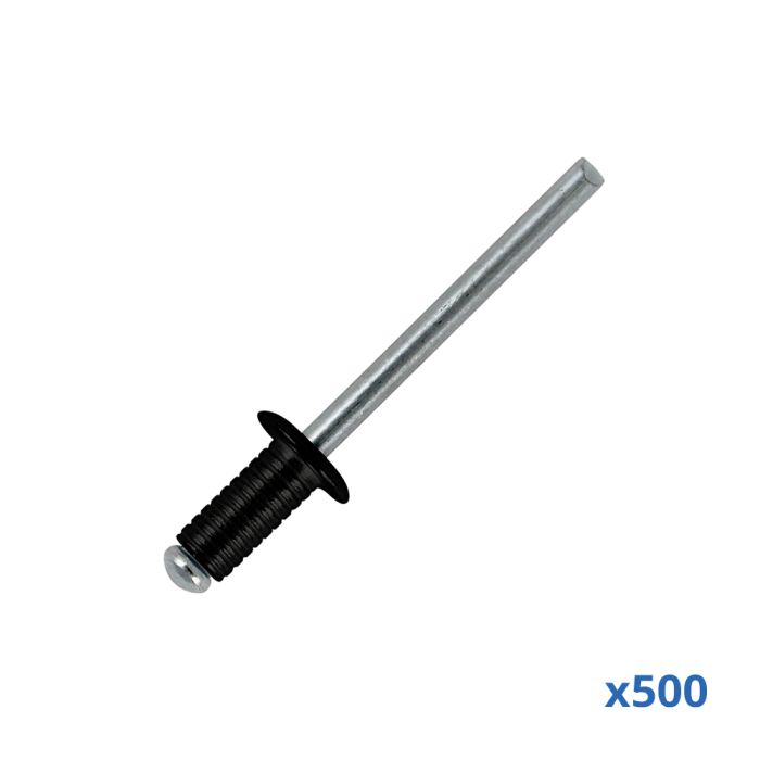 Box of 500 x 10mm Long Grooved Black Rivets with Aluminium Body and ...