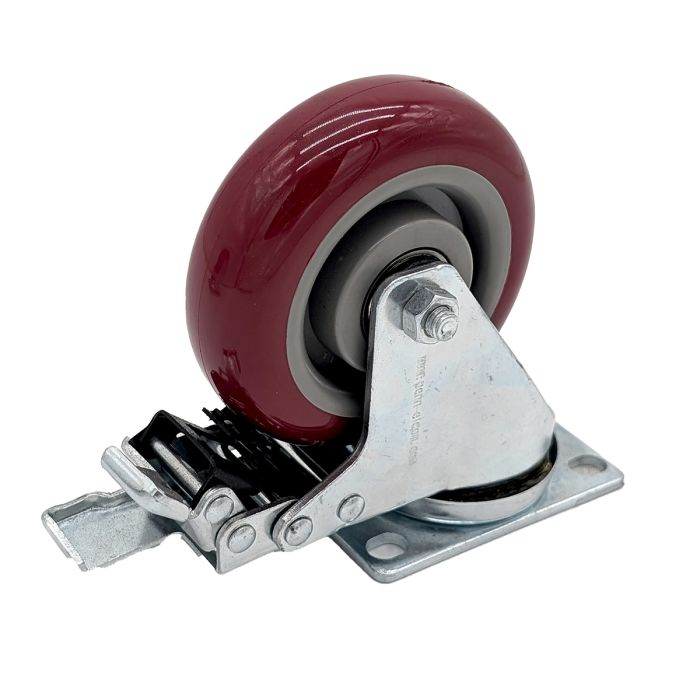 4" Total Lock Braked Swivel Caster with Burgundy – TPU/PP, 265lb Load ...